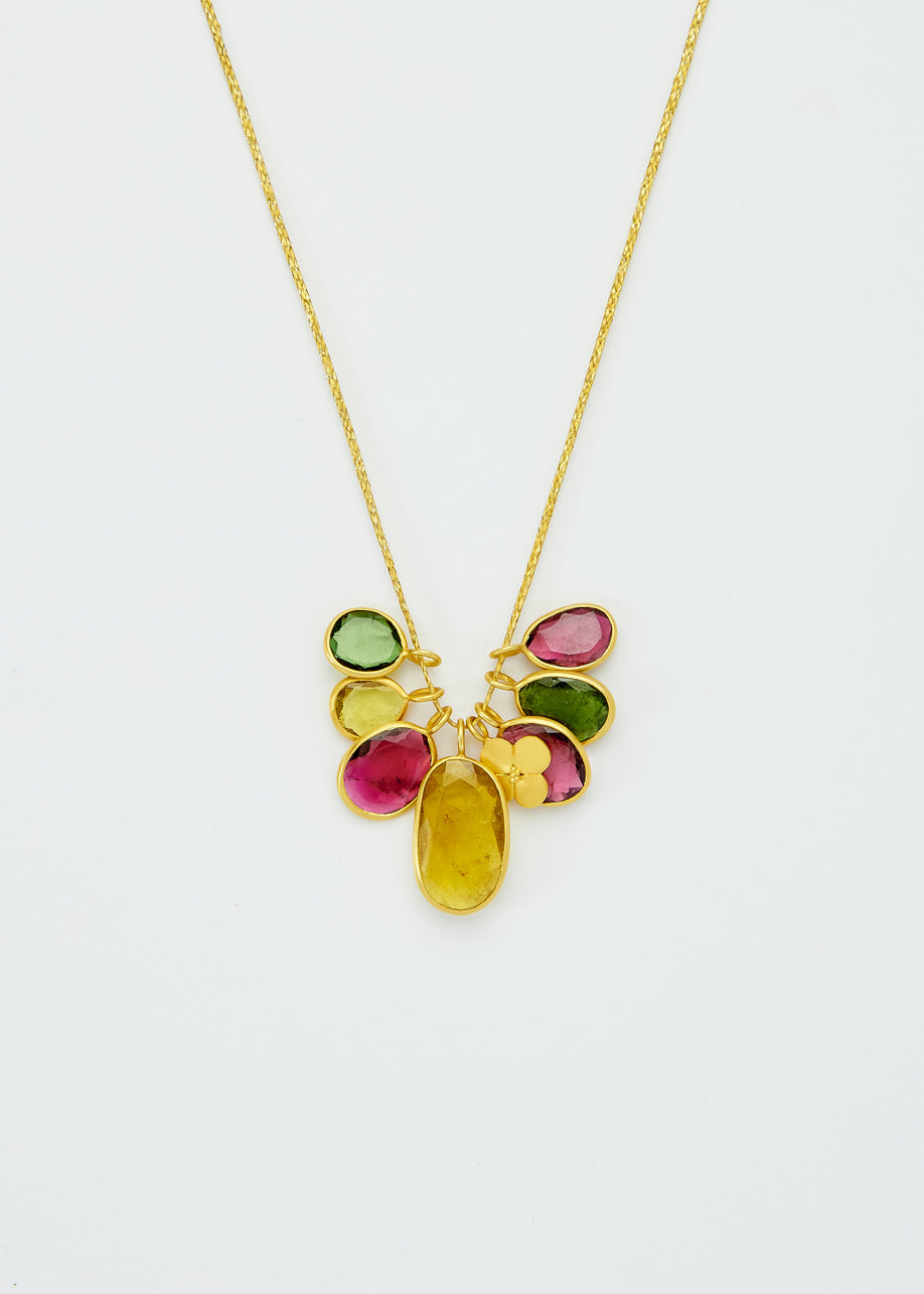 18kt Gold Iris Mixed Tourmaline Cluster & Anemone Amulet on Cord – Pippa Small