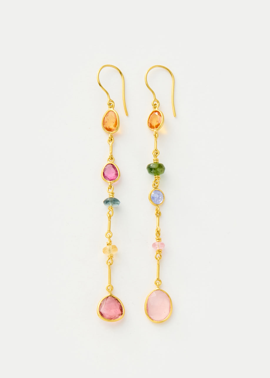 18kt Gold Hanabi Mixed Stones Long Drop Earrings – Pippa Small